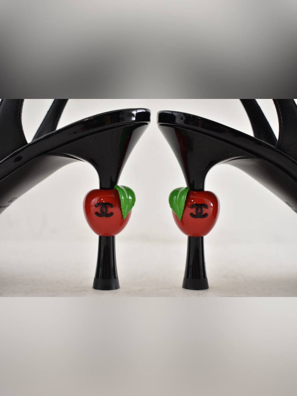 CHANEL | Shoes | Chanel 26a Metiers Blazy Black Red Apple Sling Cc Logo ...